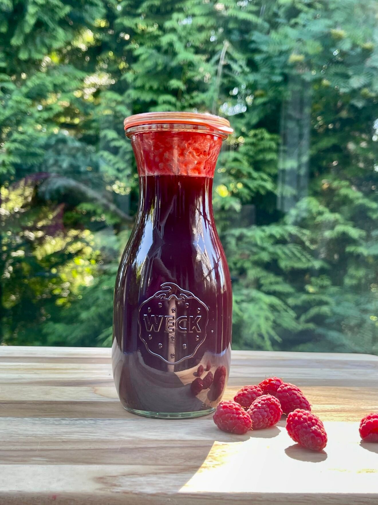 Homemade spiced raspberry syrup - only natural ingredients